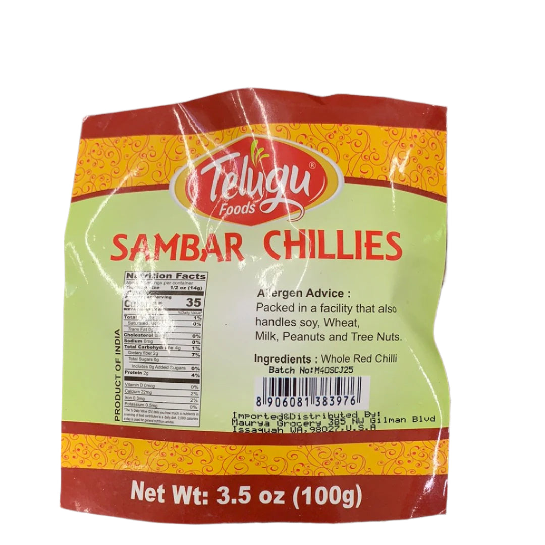 Telugu Sambar Whole Round Red Chilli 100g – Maurya Grocery